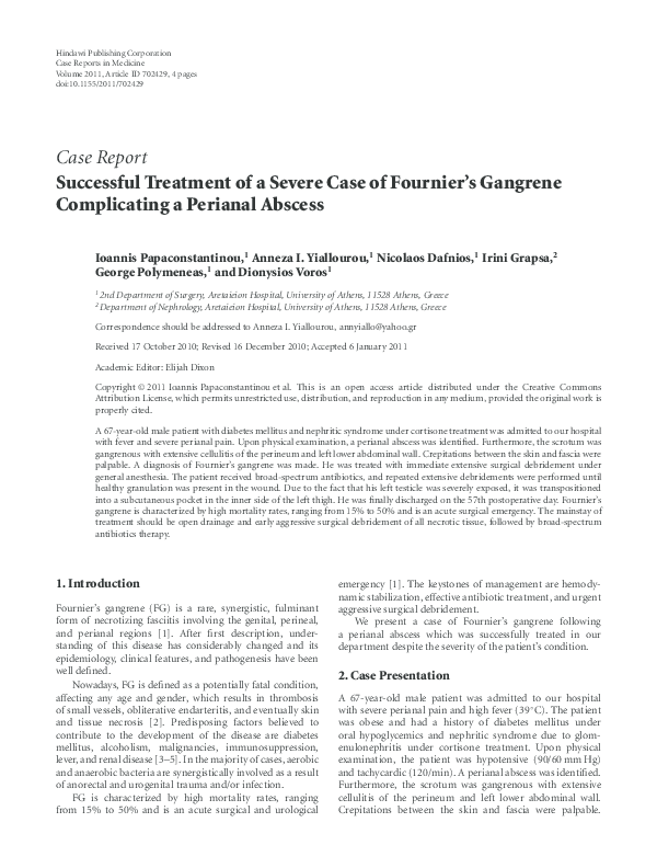 (PDF) Successful Treatment of a Severe Case of Fournier's Gangrene ...