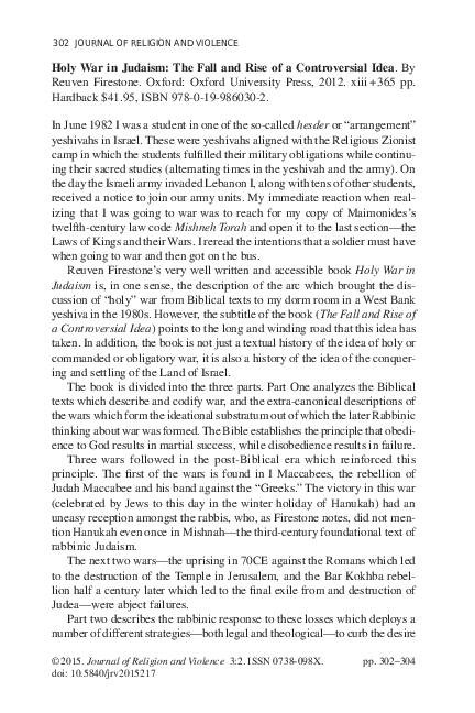(PDF) A Review of Reuven Firestone, Holy War in Judaism: The Fall and ...