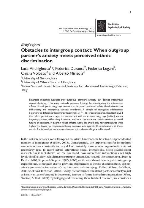 (PDF) Obstacles to intergroup contact: When outgroup partner's anxiety ...