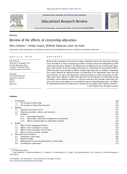 (PDF) Review of the effects of citizenship education