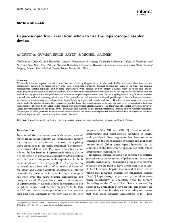 (PDF) Laparoscopic liver resection: when to use the laparoscopic ...