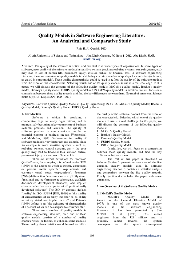 (PDF) Quality Models in Software Engineering Literature: An Analytical ...