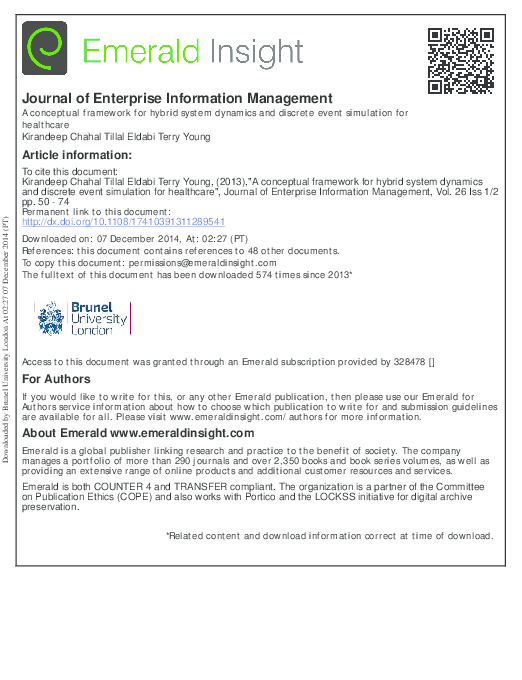 (PDF) A conceptual framework for hybrid system dynamics and discrete event simulation for healthcare