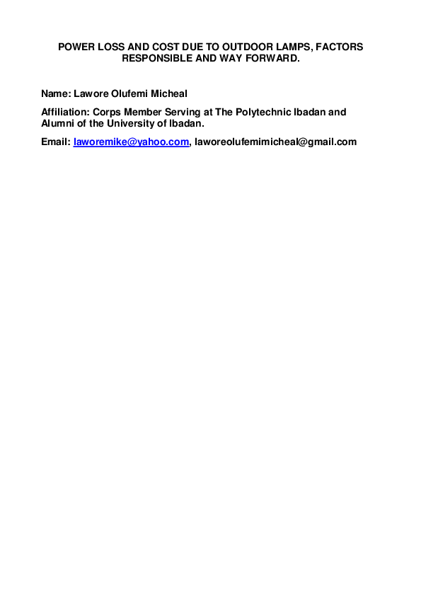 (PDF) POWER LOSS AND COST DUE TO OUTDOOR LAMPS, FACTORS RESPONSIBLE AND ...