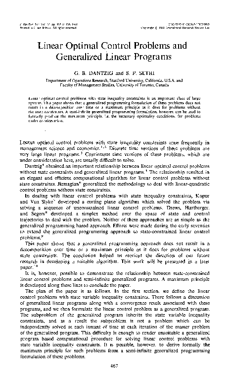 (PDF) Linear Optimal Control Problems and Generalized Linear Programs
