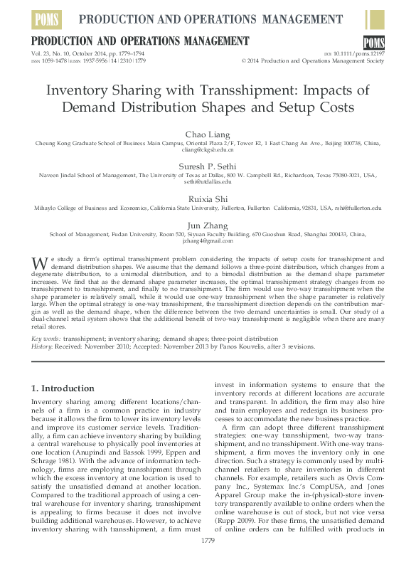 (PDF) Inventory Sharing with Transshipment: Impacts of Demand ...