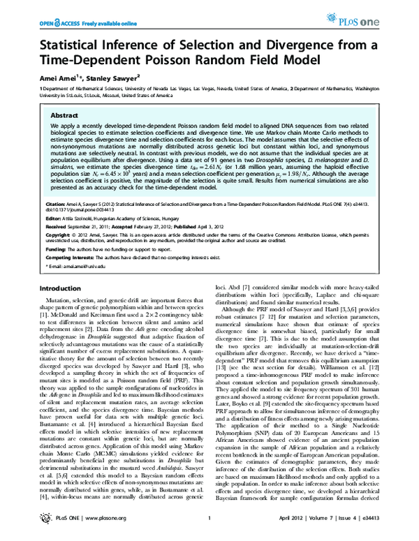 Pdf Statistical Inference Of Selection And Divergence From A Time Dependent Poisson Random