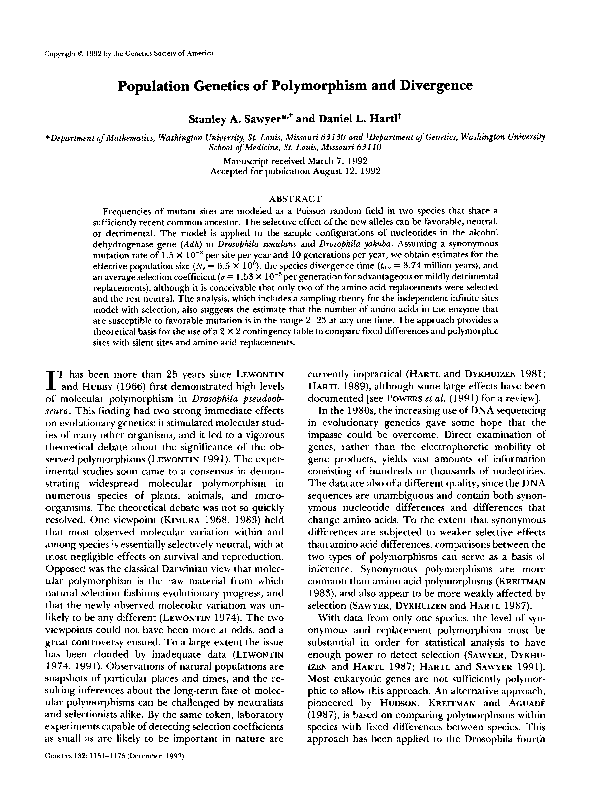 (PDF) Population-Genetics Of Polymorphism And Divergence