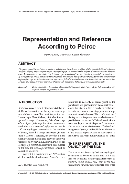 (PDF) Representation and Reference According to Peirce