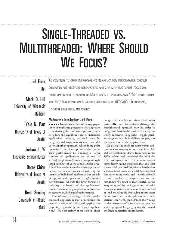(PDF) Single-Threaded vs. Multithreaded: Where Should We Focus?