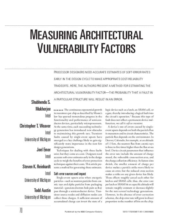 (PDF) Measuring architectural vulnerability factors | Joel Emer - Academia.edu