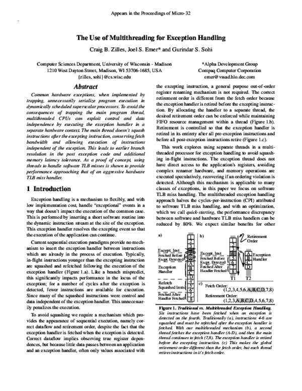 (PDF) The use of multithreading for exception handling