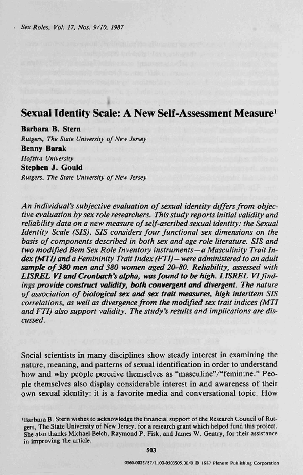 (PDF) Sexual identity scale: A new self-assessment measure