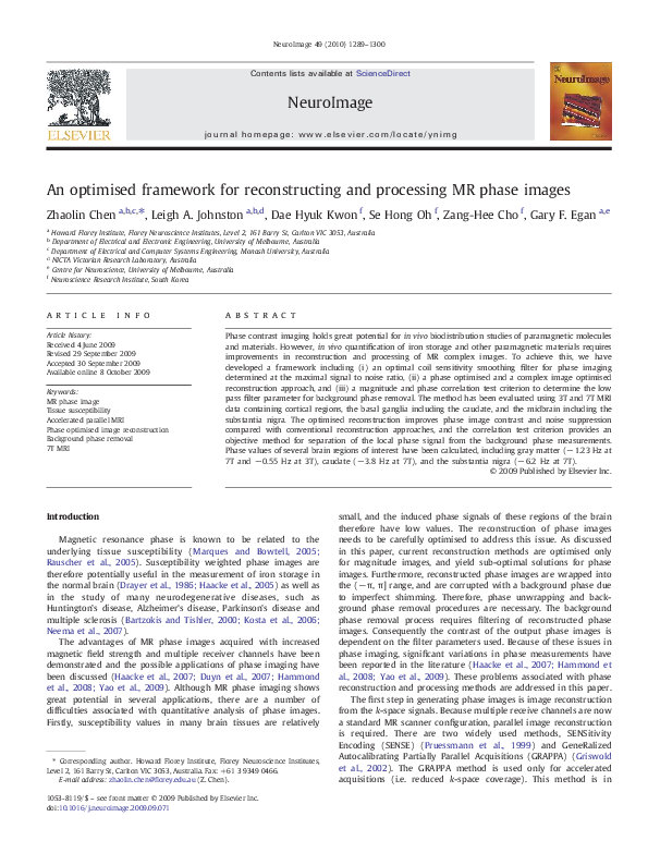 Pdf An Optimised Framework For Reconstructing And Processing Mr Phase