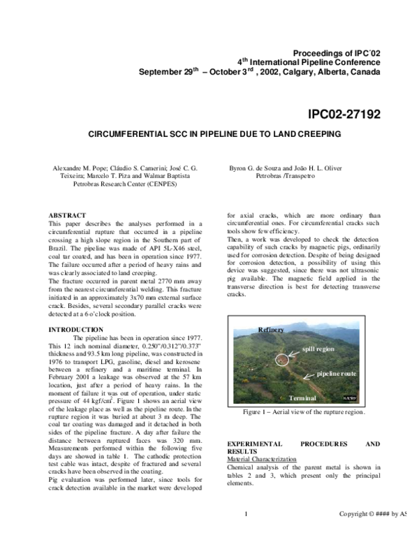 (PDF) Circumferential SCC in Pipeline Due to Land Creeping