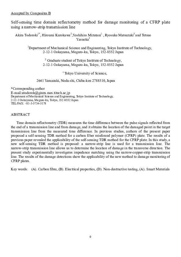 (PDF) Self-sensing time domain reflectometry method for damage monitoring of a CFRP plate using ...
