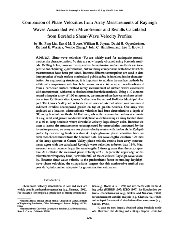 (PDF) Comparison of Phase Velocities from Array Measurements of Rayleigh Waves Associated with ...