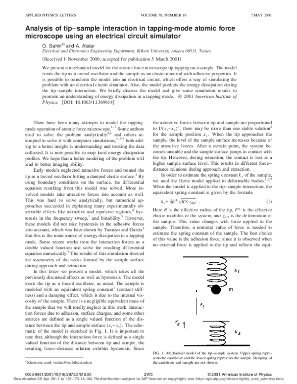 Pdf Analysis Of Tipsample Interaction In Tapping Mode Atomic Force Microscope Using An