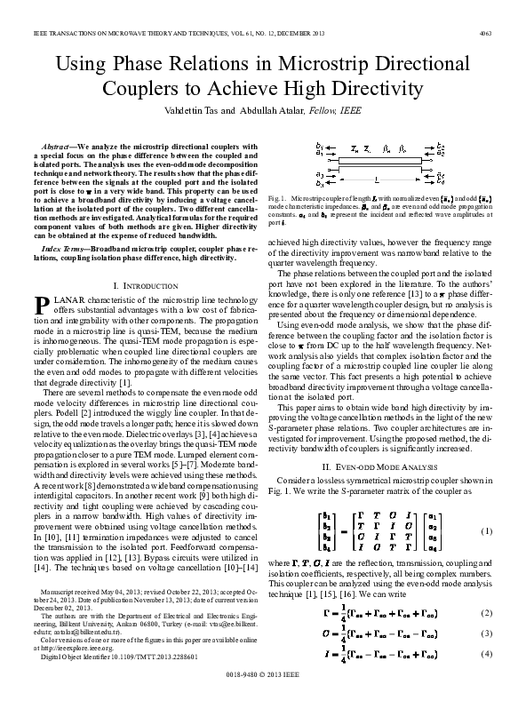 (PDF) Using Phase Relations in Microstrip Directional Couplers to ...