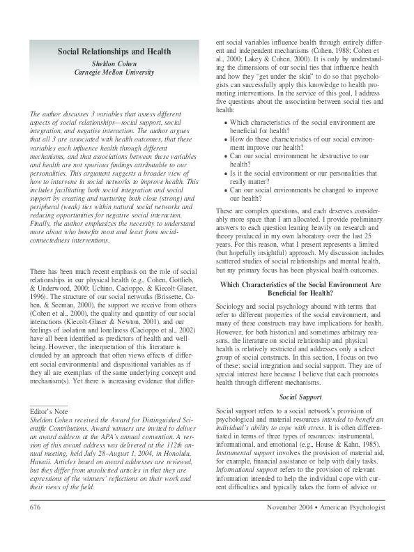 (PDF) Social Relationships and Health