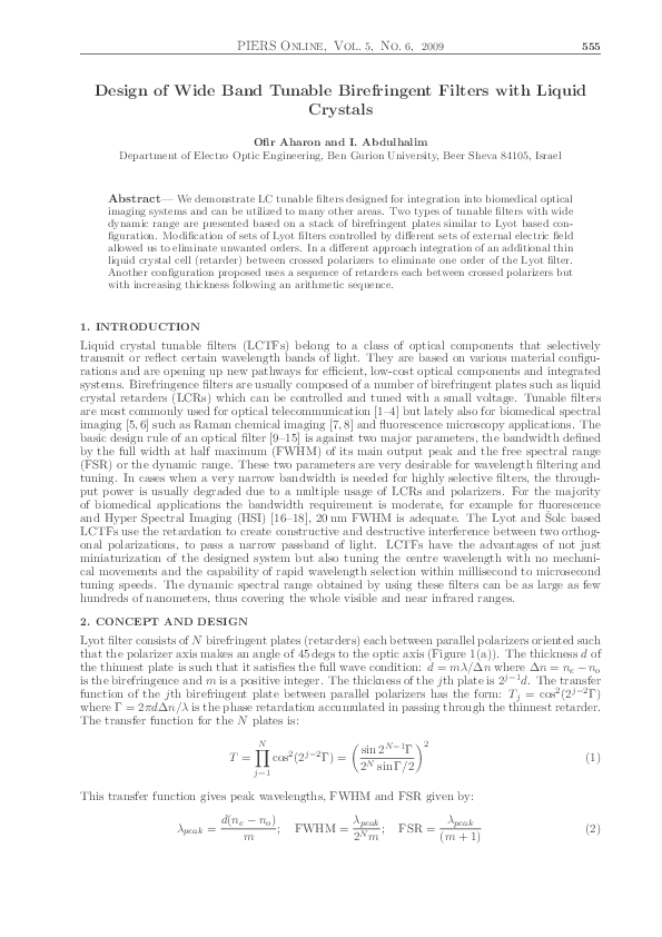 (PDF) Design of Wide Band Tunable Birefringent Filters with Liquid Crystals