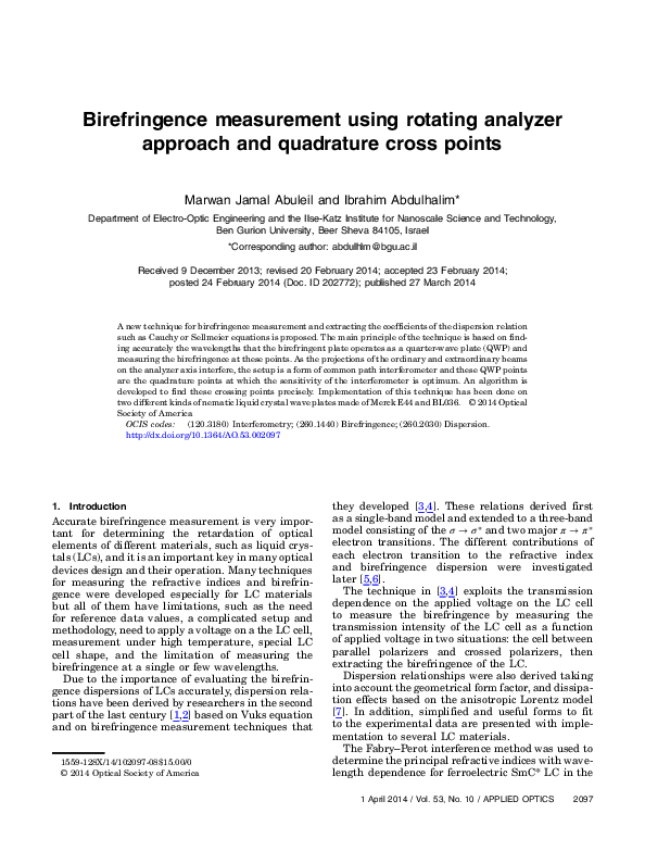 (PDF) Birefringence measurement using rotating analyzer approach and quadrature cross points