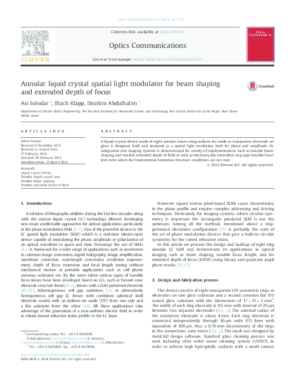 Annular liquid crystal spatial light modulator for beam shaping and ...