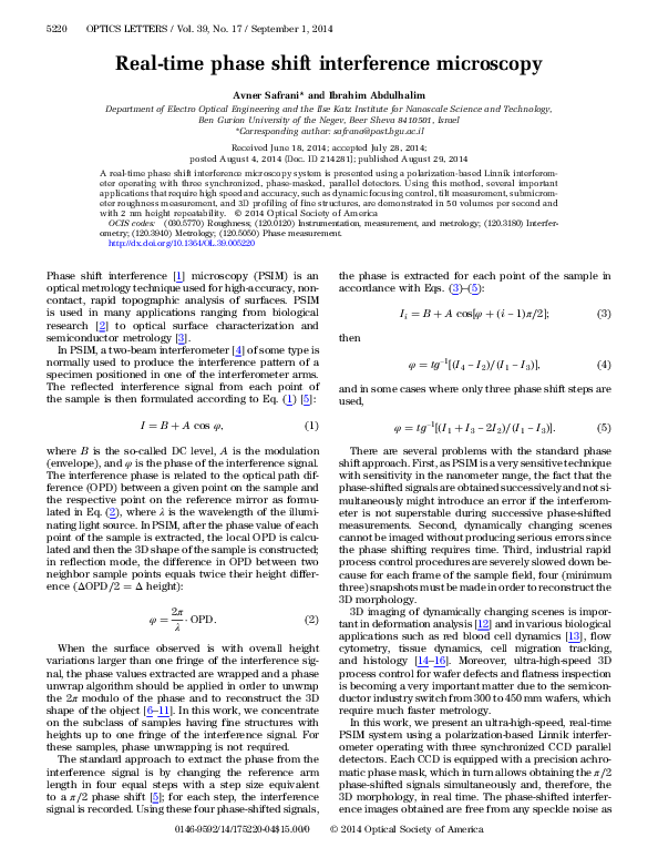 (PDF) Real-time phase shift interference microscopy