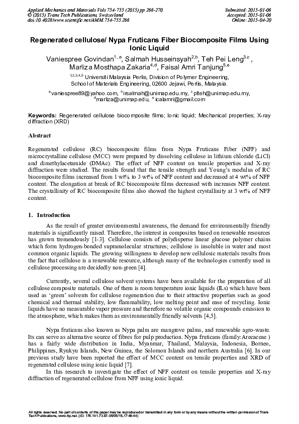 (PDF) Regenerated Cellulose/Nypa Fruticans Fiber Biocomposite Films Using Ionic Liquid