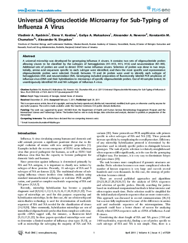 Pdf Universal Oligonucleotide Microarray For Sub Typing Of Influenza