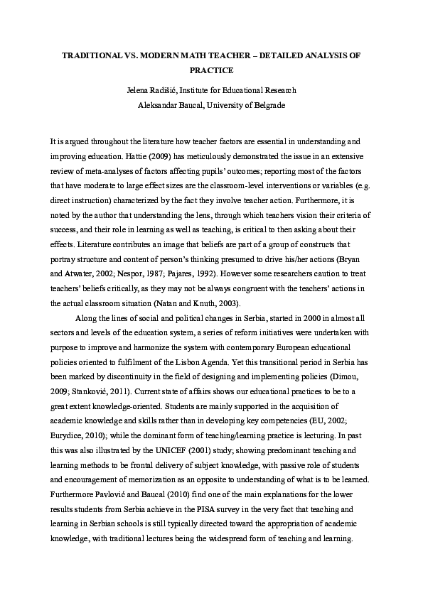 (DOC) Traditional vs. Modern Math Teacher – Detailed Analysis of Practice