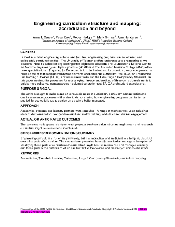 (PDF) Engineering curriculum structure and mapping: accreditation and ...