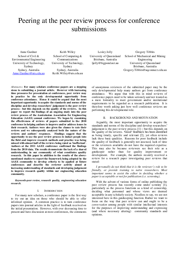 (PDF) Peering at the peer review process for conference submissions