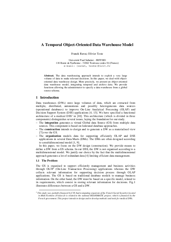 (PDF) A temporal object-oriented data warehouse model