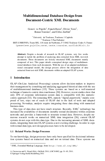 (PDF) Multidimensional Database Design from Document-Centric XML Documents