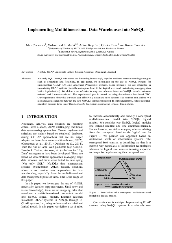 (PDF) Implementing Multidimensional Data Warehouses into NoSQL