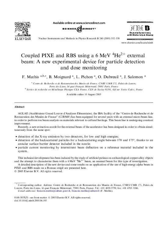 (PDF) Coupled PIXE and RBS using a 6MeV 4He2+ external beam: A new ...
