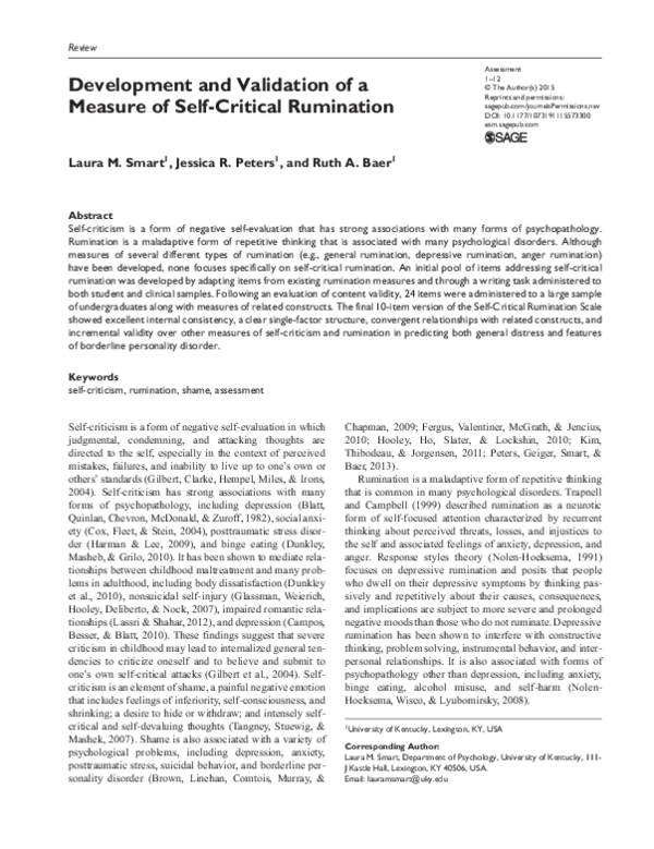 (PDF) Development and Validation of a Measure of Self-Critical Rumination