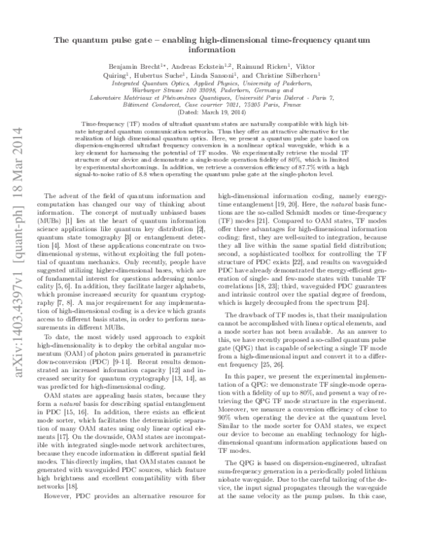 (PDF) The quantum pulse gate - enabling high-dimensional time-frequency quantum information ...