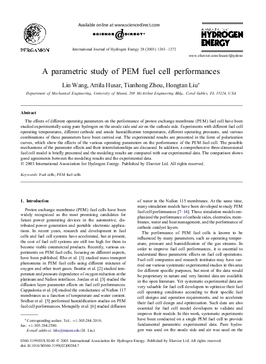 (PDF) A parametric study of PEM fuel cell performances