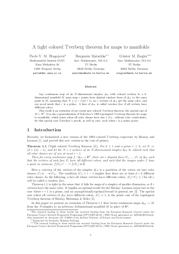 (PDF) A tight colored Tverberg theorem for maps to manifolds