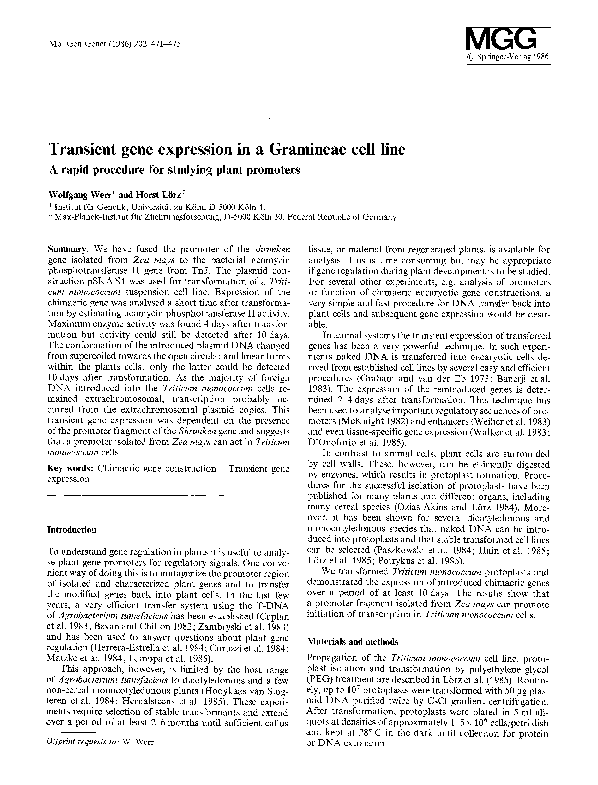 (PDF) Transient gene expression in a Gramineae cell line