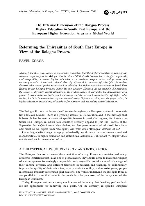 (PDF) The External Dimension of the Bologna Process: Higher Education ...