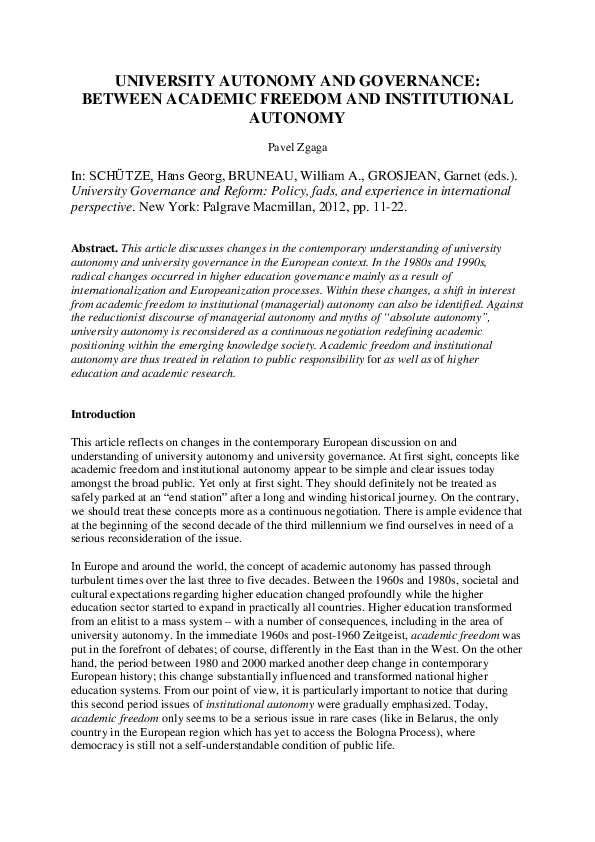 (PDF) Reconsidering University Autonomy and Governance: From Academic ...