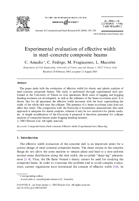 (PDF) Experimental evaluation of effective width in steel–concrete ...