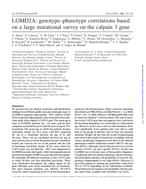 (PDF) LGMD2A: genotype-phenotype correlations based on a large ...