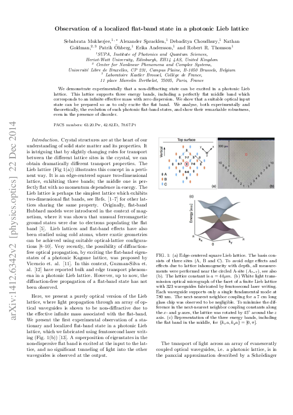 (PDF) Observation of a Localized Flat-Band State in a Photonic Lieb Lattice