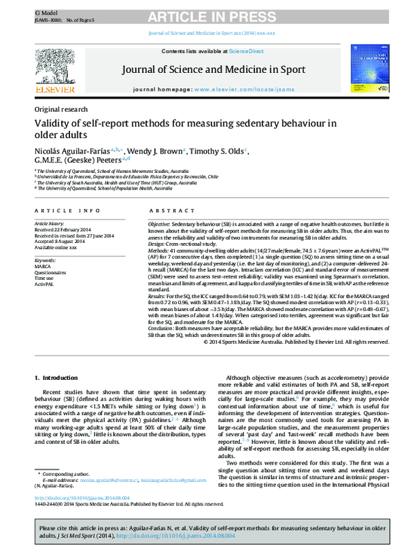 (PDF) Validity of self-report methods for measuring sedentary behaviour in older adults