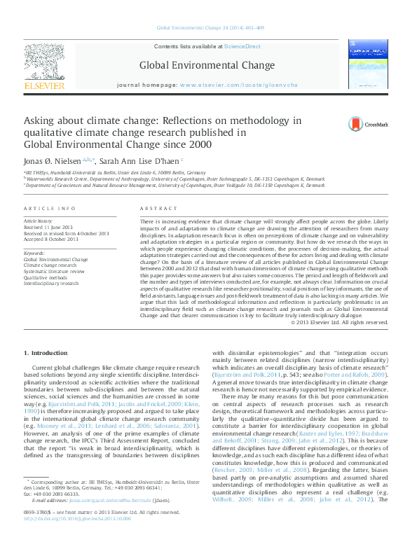 (PDF) Asking about climate change: Reflections on methodology in ...