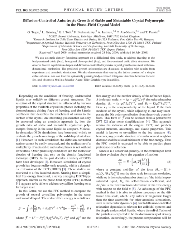 (PDF) Diffusion-Controlled Anisotropic Growth of Stable and Metastable ...
